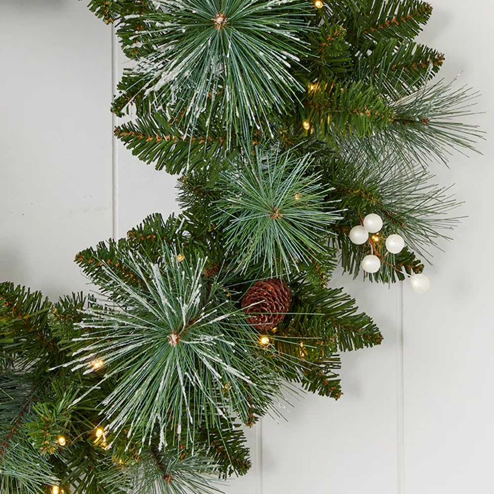 Glistening Mountain Pine 24in Wreath (Battery-Operated)