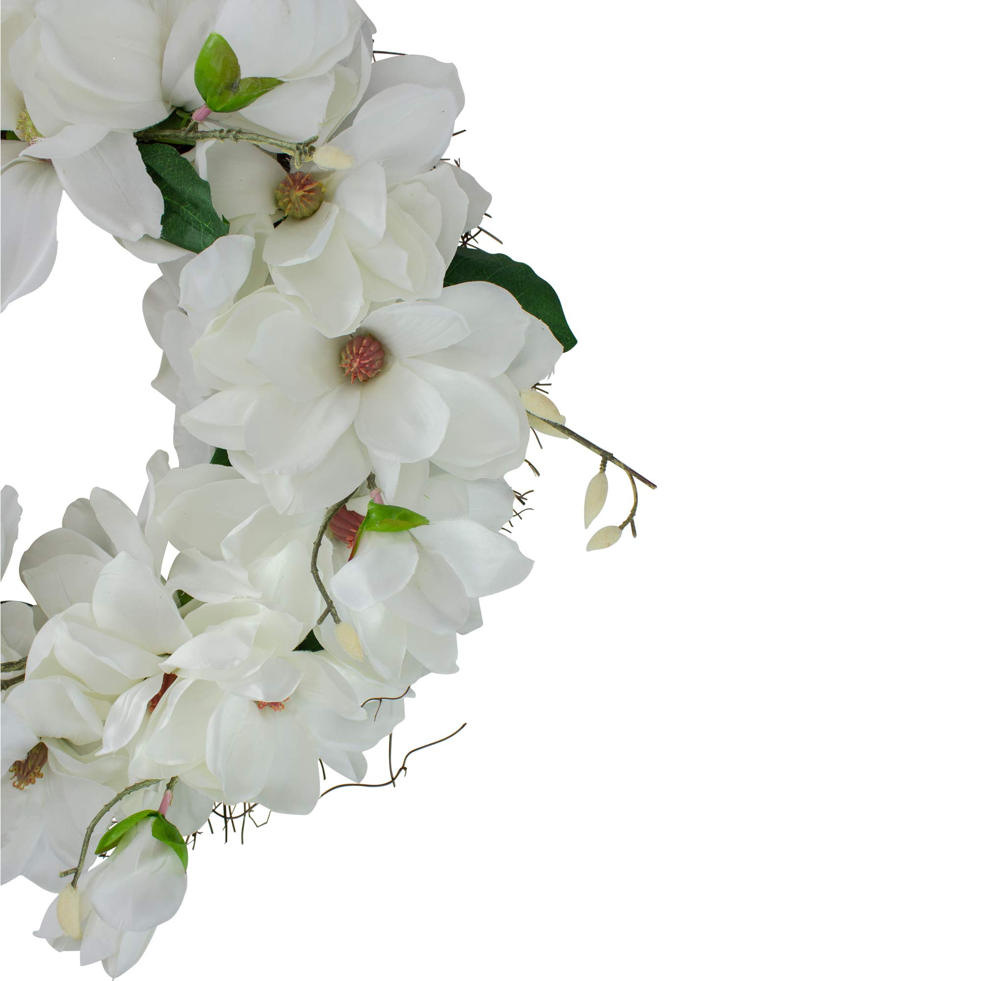 Northlight-White Magnolias Artificial Spring Wreath - 24-Inch, Unlit