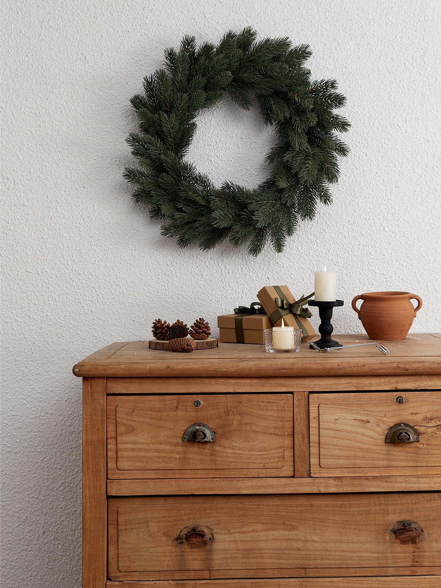 Christmas Wreath - 24 inch Artificial Wreath for Front Door - Green Pine Needles Wreath for Indoor Outdoor Farmhouse Home Wall Window Festival Wedding Decor