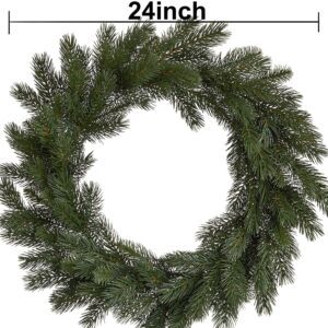 Christmas Wreath - 24 inch Artificial Wreath for Front Door - Green Pine Needles Wreath for Indoor Outdoor Farmhouse Home Wall Window Festival Wedding Decor