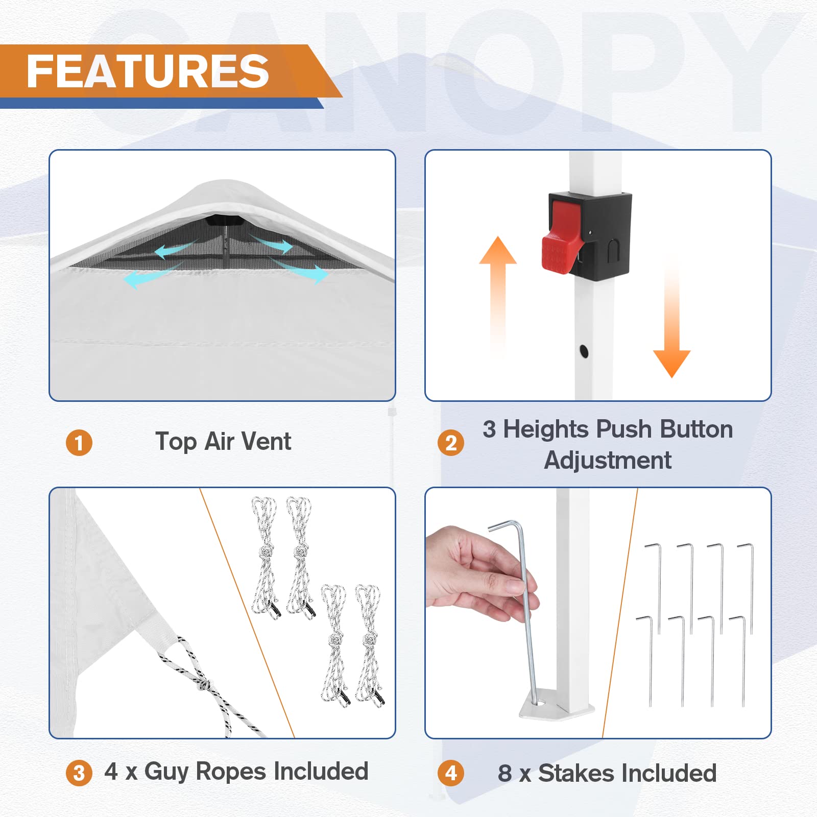 EAGLE PEAK Commercial Pop up Canopy with 1 Sidewall, Heavy Duty Canopy Tent 10x10, Roller Bag and 4 Weight Bags, White