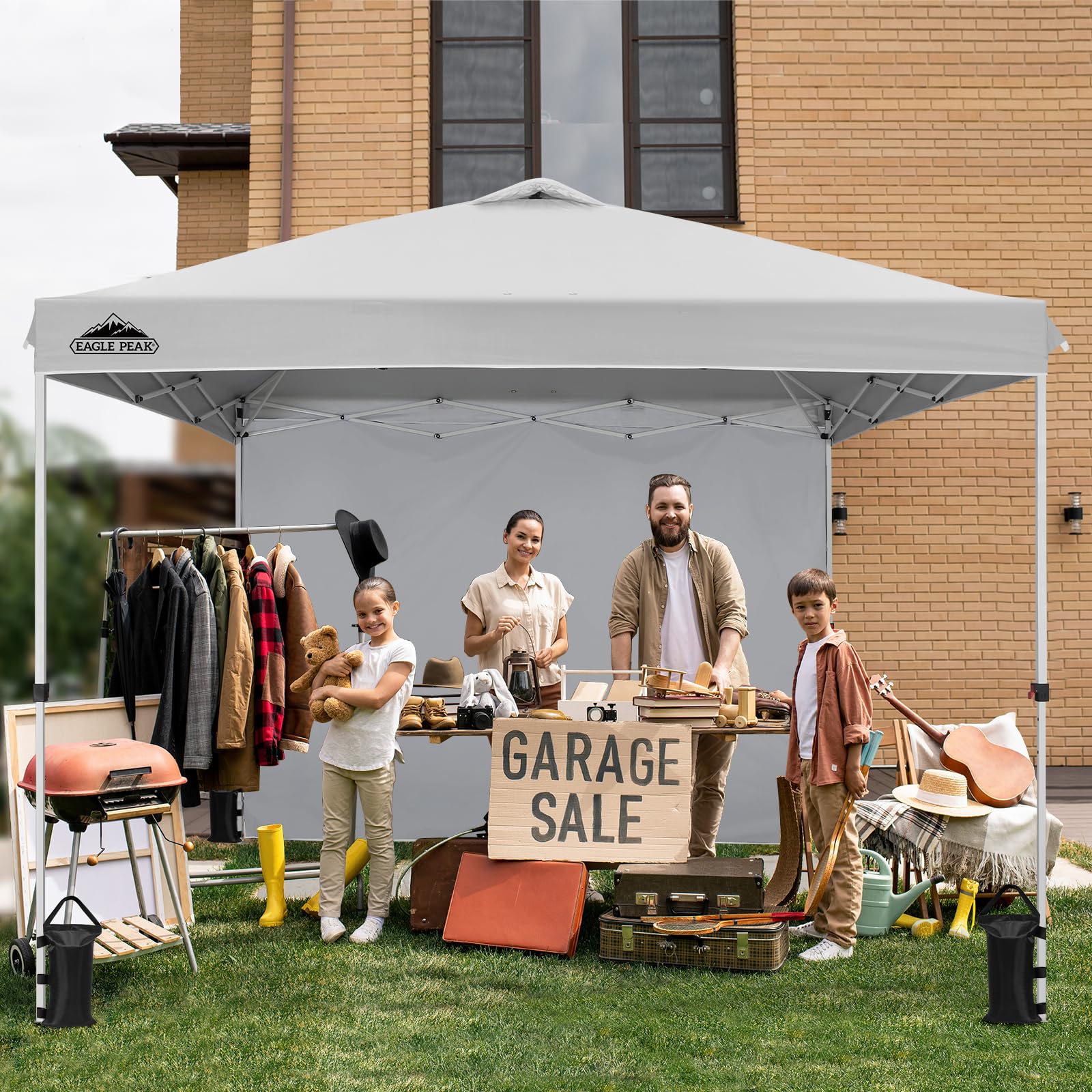 EAGLE PEAK Commercial Pop up Canopy with 1 Sidewall, Heavy Duty Canopy Tent 10x10, Roller Bag and 4 Weight Bags, White