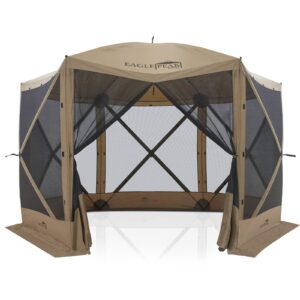 eagle peak 12x12 ft portable pop up 6 sided gazebo canopy, outdoor camping screen tent with mesh netting 8 person, beige