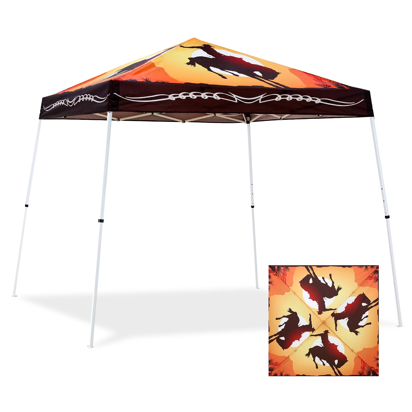 EAGLE PEAK 10x10 Slant Leg Pop-up Canopy Tent Easy One Person Setup Instant Outdoor Beach Canopy Folding Portable Sports Shelter 10x10 Base 8x8 Top (Cowboy)