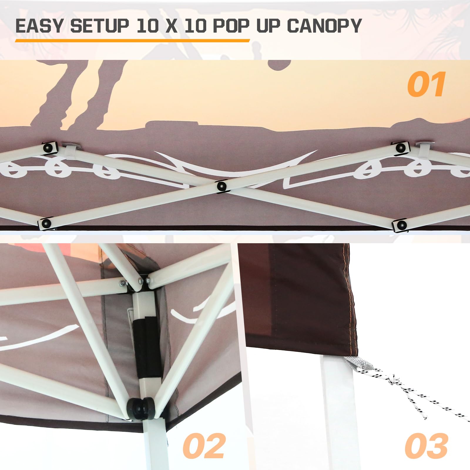 EAGLE PEAK 10x10 Slant Leg Pop-up Canopy Tent Easy One Person Setup Instant Outdoor Beach Canopy Folding Portable Sports Shelter 10x10 Base 8x8 Top (Cowboy)