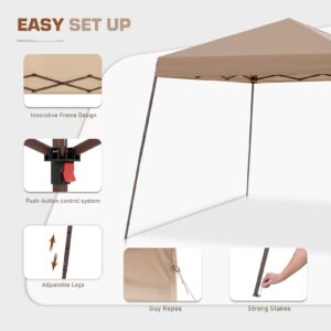 EAGLE PEAK 10x10 Slant Leg Easy Setup Pop Up Canopy Tent with Mosquito Netting 64 sqft of Shade, Beige