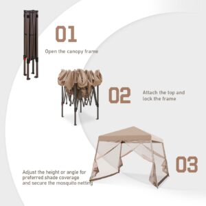 EAGLE PEAK 10x10 Slant Leg Easy Setup Pop Up Canopy Tent with Mosquito Netting 64 sqft of Shade, Beige