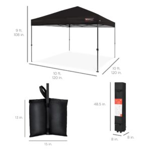 Best Choice Products 10x10ft 1-Person Setup Pop Up Canopy Tent Instant Portable Shelter w/ 1-Button Push, Case, 4 Weight Bags - Black