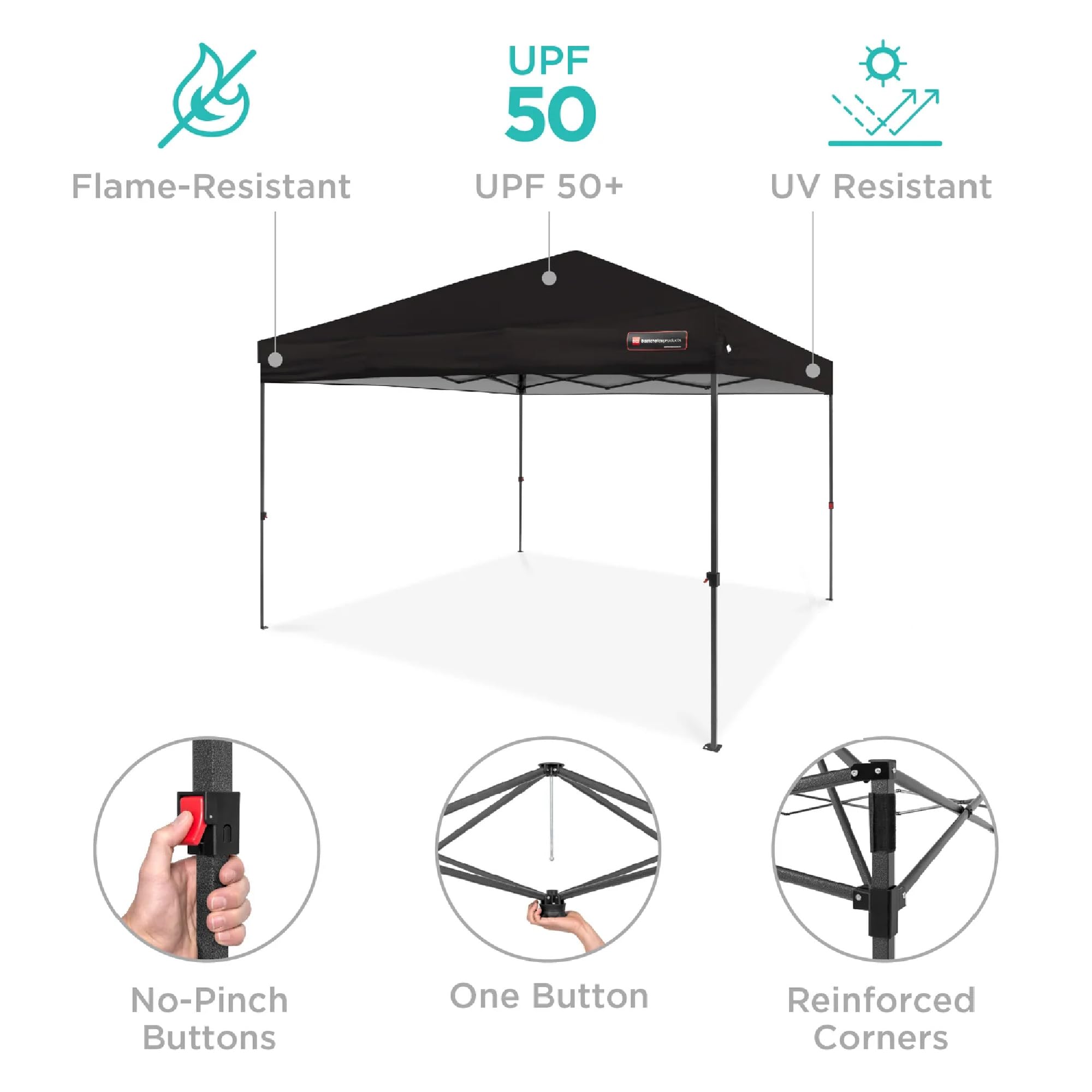 Best Choice Products 10x10ft 1-Person Setup Pop Up Canopy Tent Instant Portable Shelter w/ 1-Button Push, Case, 4 Weight Bags - Black