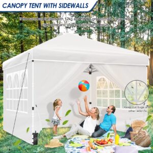 CBBPET Canopy, 10x10 Pop Up Canopy Instant Folding, Outdoor Canopy Tent with Sidewalls and Windows Sun Protection for Vendor Events, Outdoor Craft Show, Farmers Markets(White)