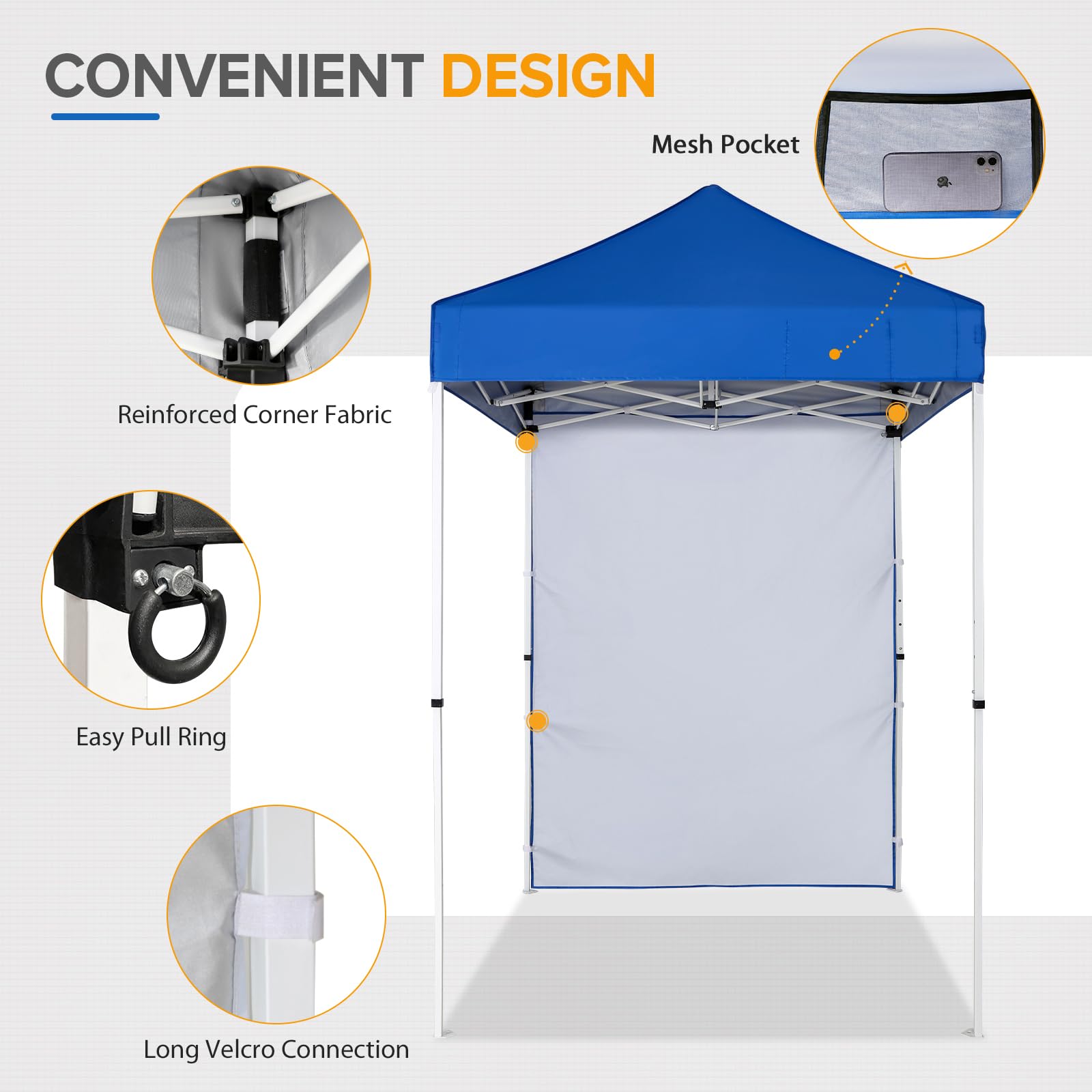 EAGLE PEAK Pop up Canopy 5x5, Outdoor Portable Canopy Tent with One Removable Sunwall, Carry Bag Included, Blue