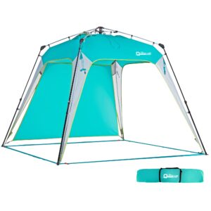 mobihome 8.2'x8.2' pop up canopy tent easy one person setup instant outdoor beach canopy folding portable sports shelter with 1 sidewall - turquoise