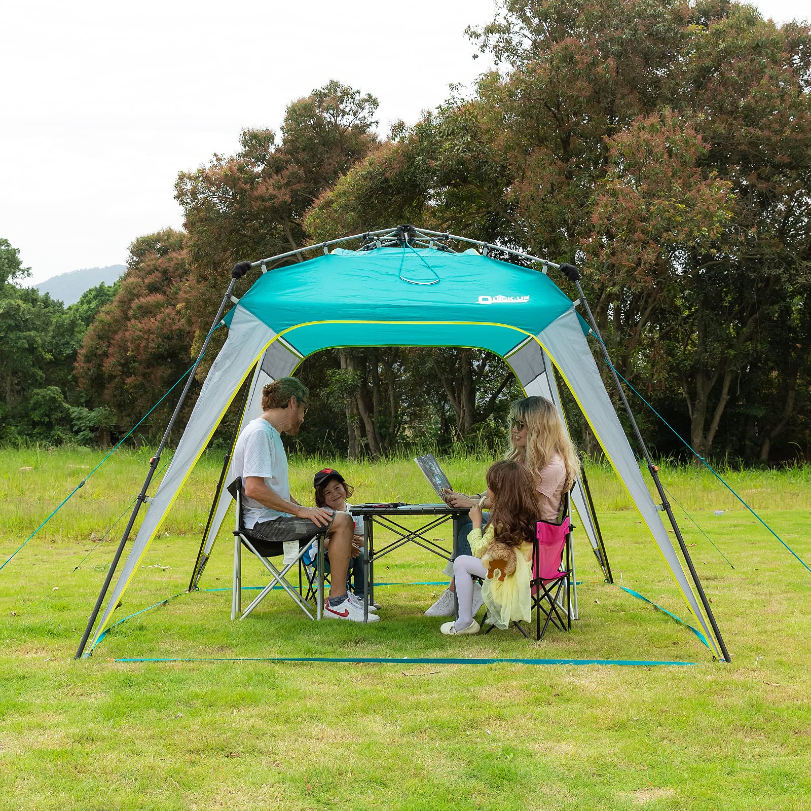 Mobihome 8.2'x8.2' Pop Up Canopy Tent Easy One Person Setup Instant Outdoor Beach Canopy Folding Portable Sports Shelter with 1 Sidewall - Turquoise