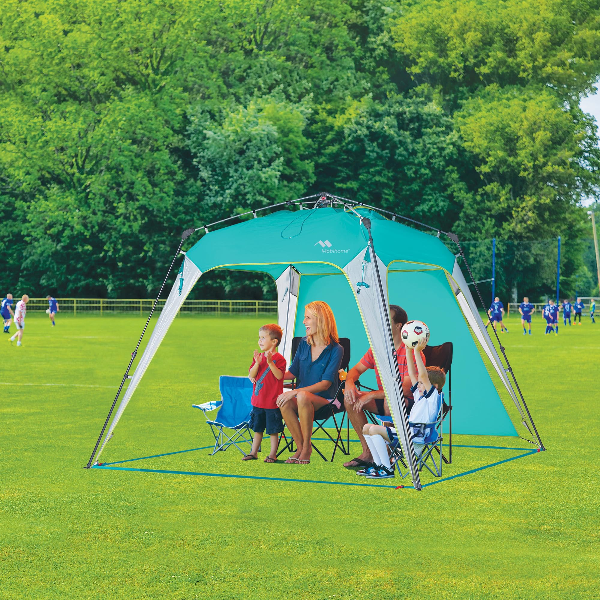 Mobihome 8.2'x8.2' Pop Up Canopy Tent Easy One Person Setup Instant Outdoor Beach Canopy Folding Portable Sports Shelter with 1 Sidewall - Turquoise