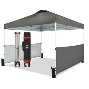 crown shades 10x10 pop up canopy tent instant canopy with 150d silver coated fabric including 2 half sidewalls, 4 ropes, 8 stakes, 4 weight bags, sto 'n go bag, grey