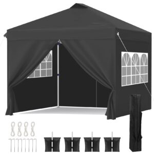 kaen 10x10 pop up canopy with adjustable height, waterproof and uv-resistant shelter, 10x10 ft pop up canopy with 4 side walls instant shade canopy tent for outdoor events, camping and beach (black)