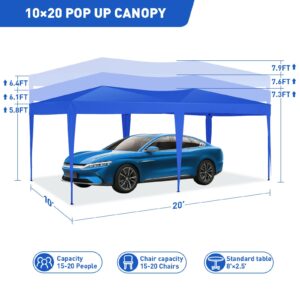 10'x20' Pop Up Canopy Tent with Sidewalls, Outdoor Heavy Duty Party Tent with 4 Sandbags and Carrying Bag, Large Ez Up Tents for Parties, Event, Waterproof (Blue)