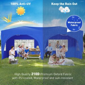 10'x20' Pop Up Canopy Tent with Sidewalls, Outdoor Heavy Duty Party Tent with 4 Sandbags and Carrying Bag, Large Ez Up Tents for Parties, Event, Waterproof (Blue)