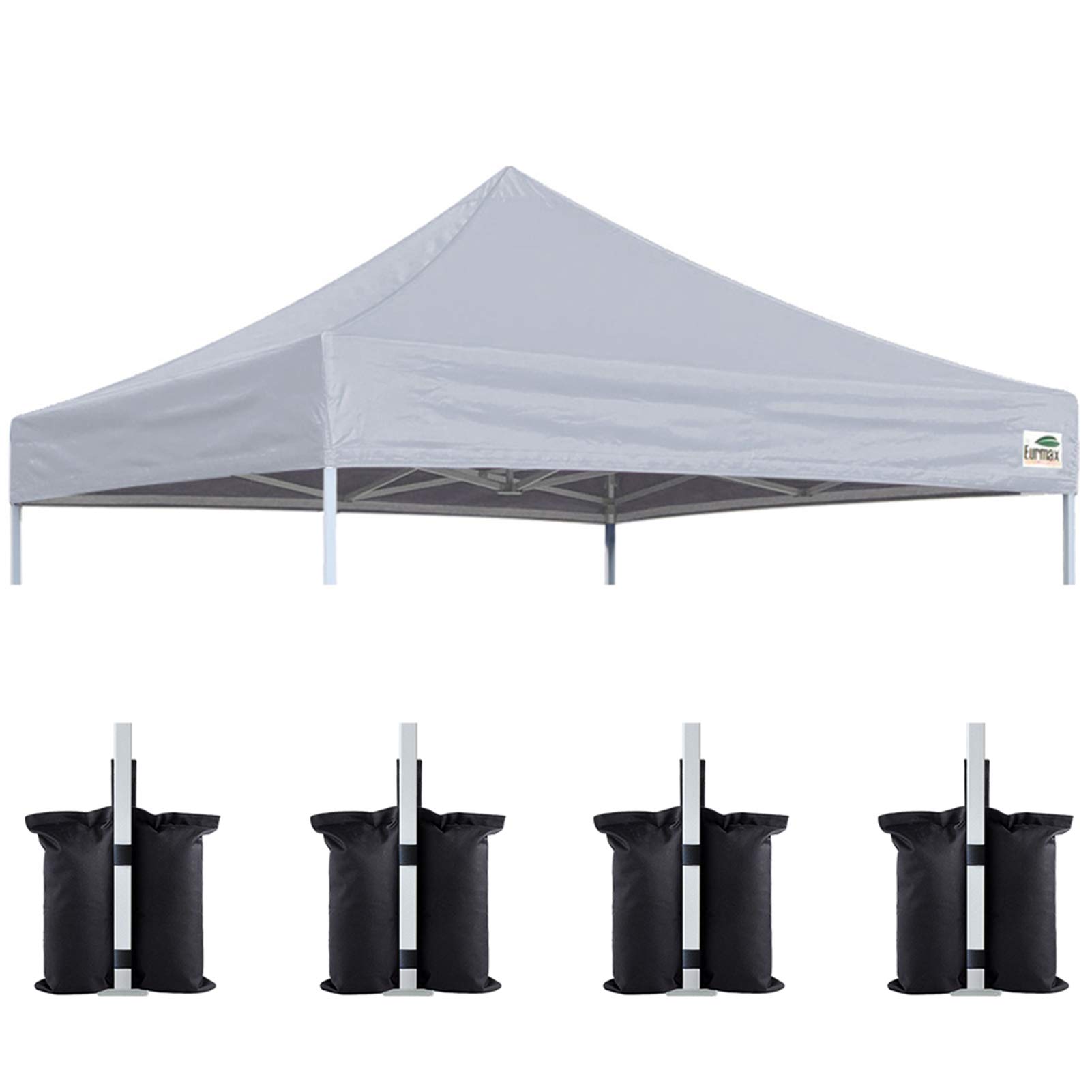 Eurmax USA New 10x10 Pop Up Canopy Replacement Canopy Tent Top Cover, Instant Canopy Top Cover ONLY, Choose 30 Colors,Bonus 4PC Pack Canopy Weight Bag (Gray)