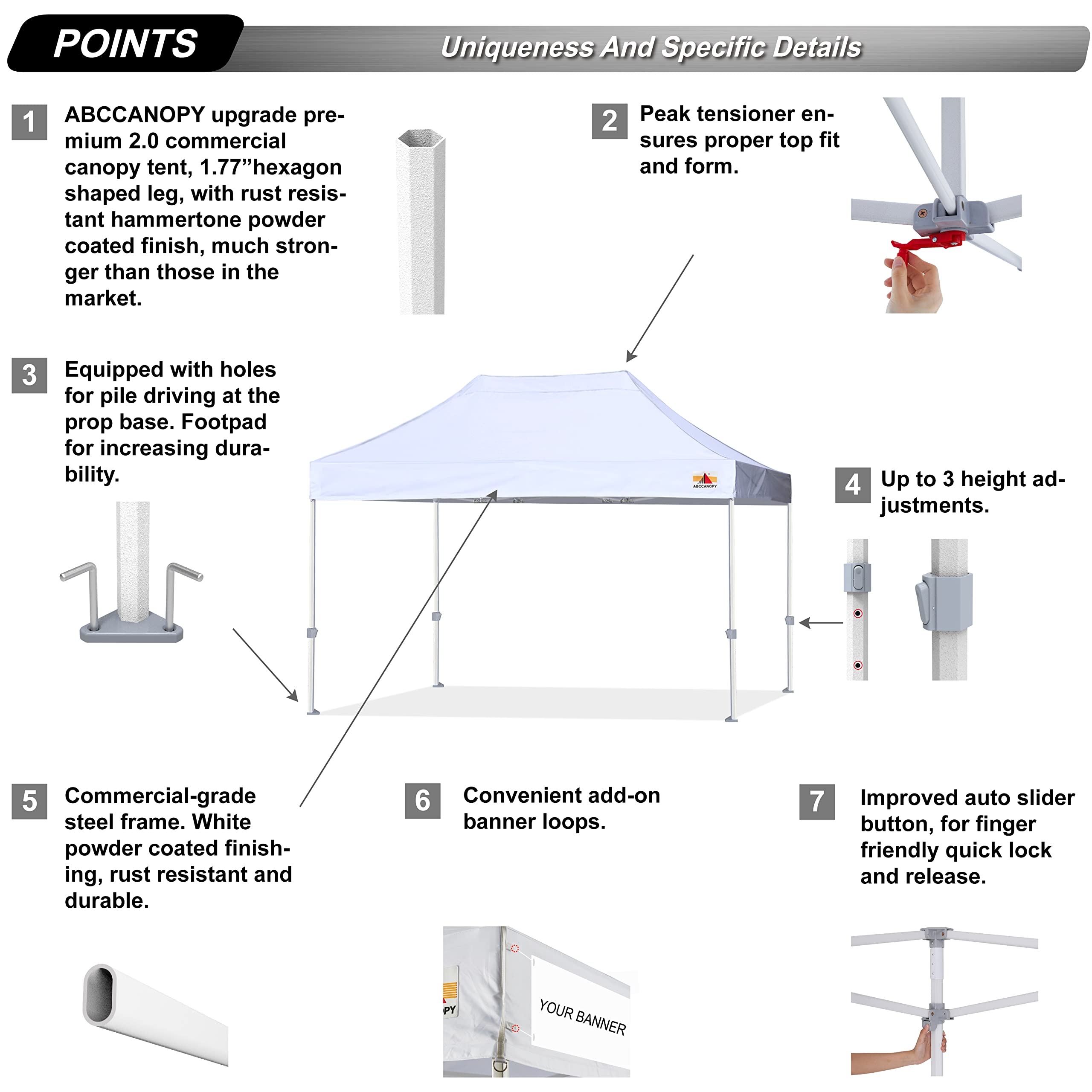 ABCCANOPY Commercial Pop Up Canopy Tent 10x15 Premium-Series, White