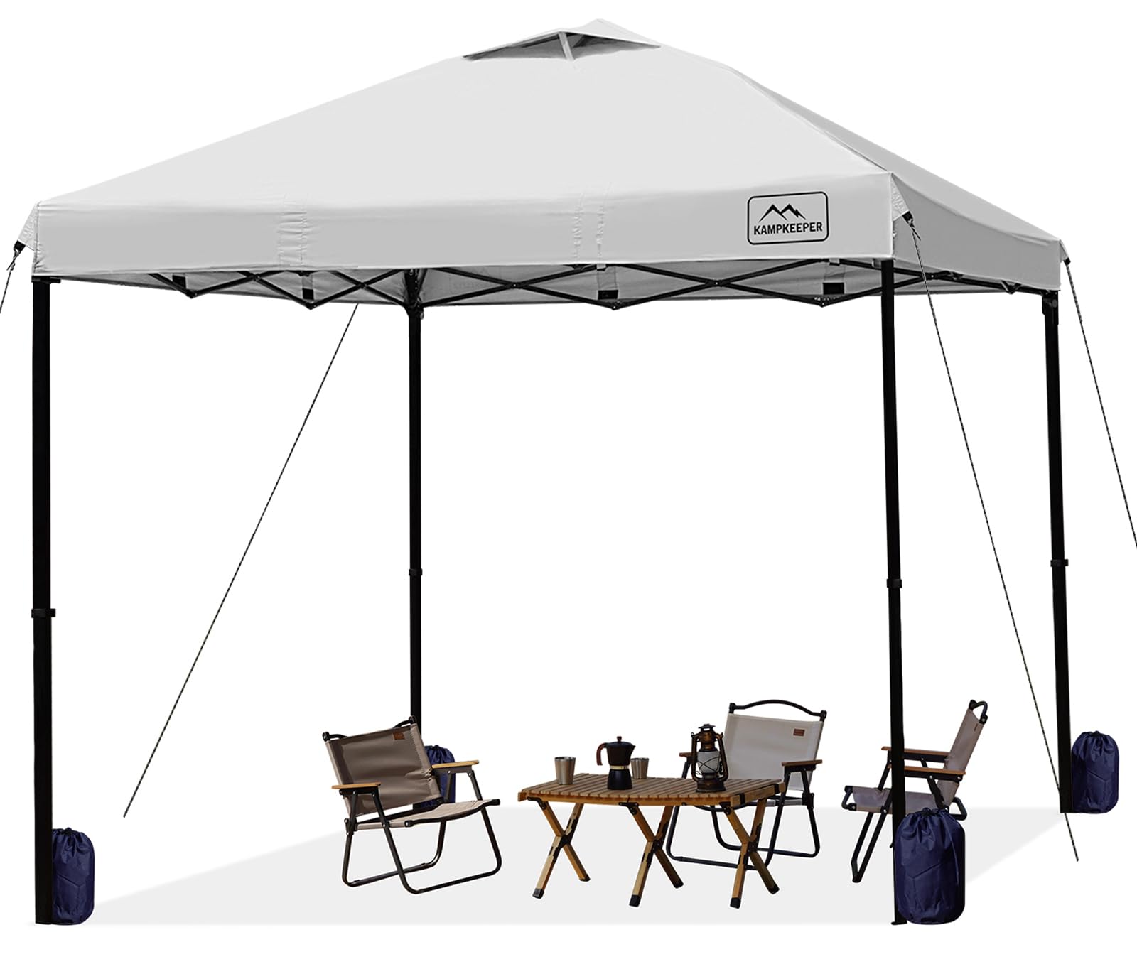 KAMPKEEPER 10x10 Pop Up Commercial Canopy Tent - Waterproof & Portable Outdoor Shade with Adjustable Legs, Air Vent, Carry Bag & Sandbags (WHITE)