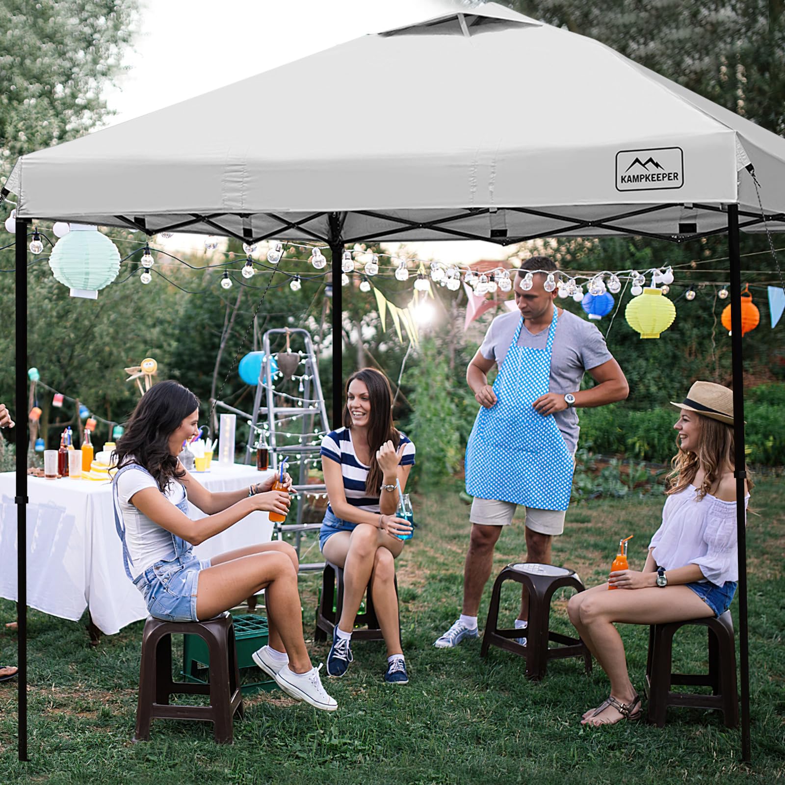 KAMPKEEPER 10x10 Pop Up Commercial Canopy Tent - Waterproof & Portable Outdoor Shade with Adjustable Legs, Air Vent, Carry Bag & Sandbags (WHITE)