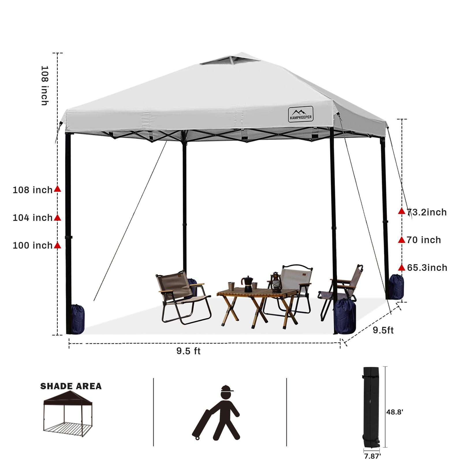 KAMPKEEPER 10x10 Pop Up Commercial Canopy Tent - Waterproof & Portable Outdoor Shade with Adjustable Legs, Air Vent, Carry Bag & Sandbags (WHITE)