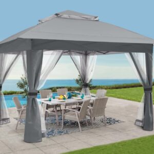 COOSHADE 13x13Ft Easy Pop Up Canopy Tent Instant Folding Shelter with Mosquito Netting Walls(Grey)