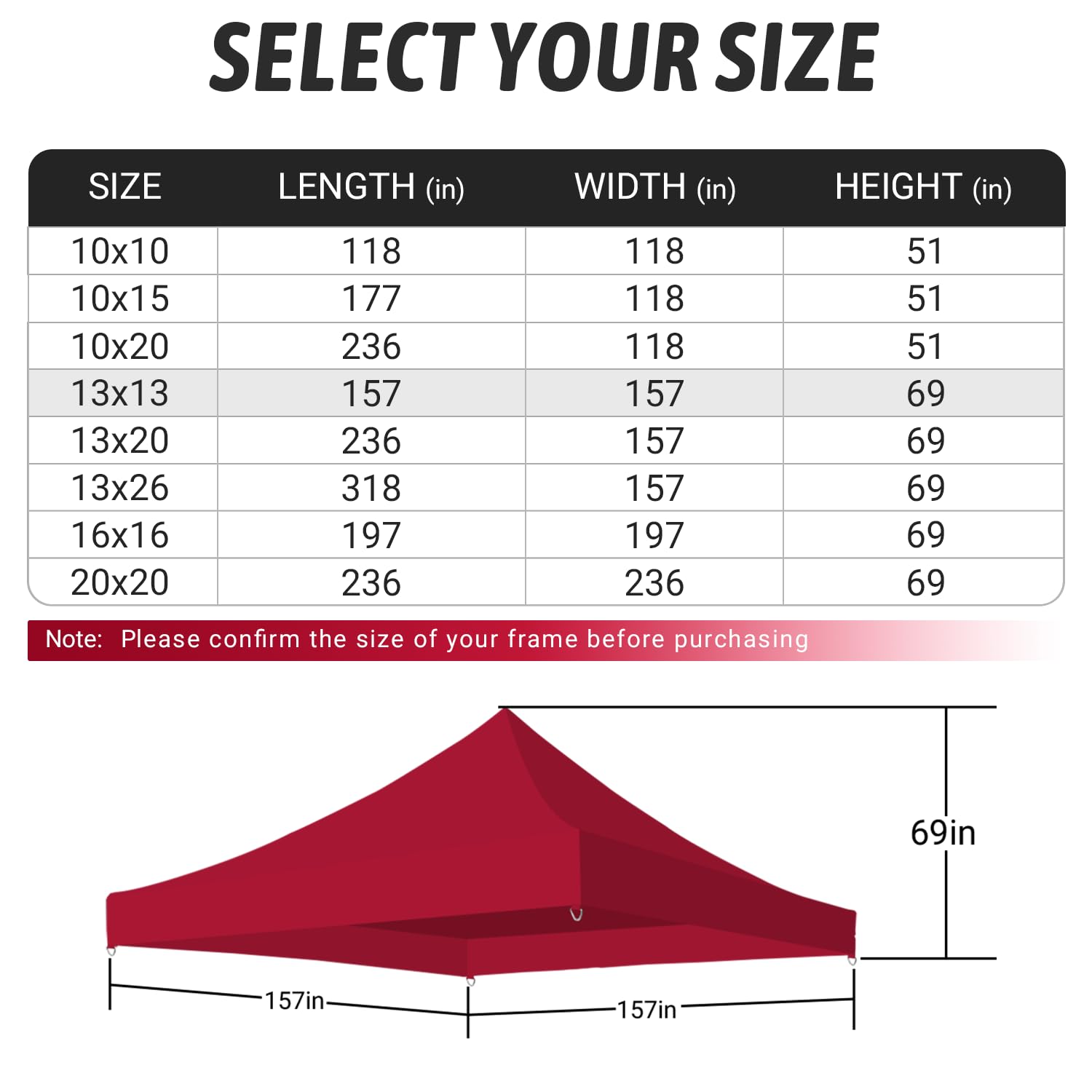 ShiningShow 13x13 Canopy Replacement Top for Pop Up Canopy Tent, UV Protection, Waterproof and Windproof Tent Roof for Outdoor Garden Patio Sun Shade, Red