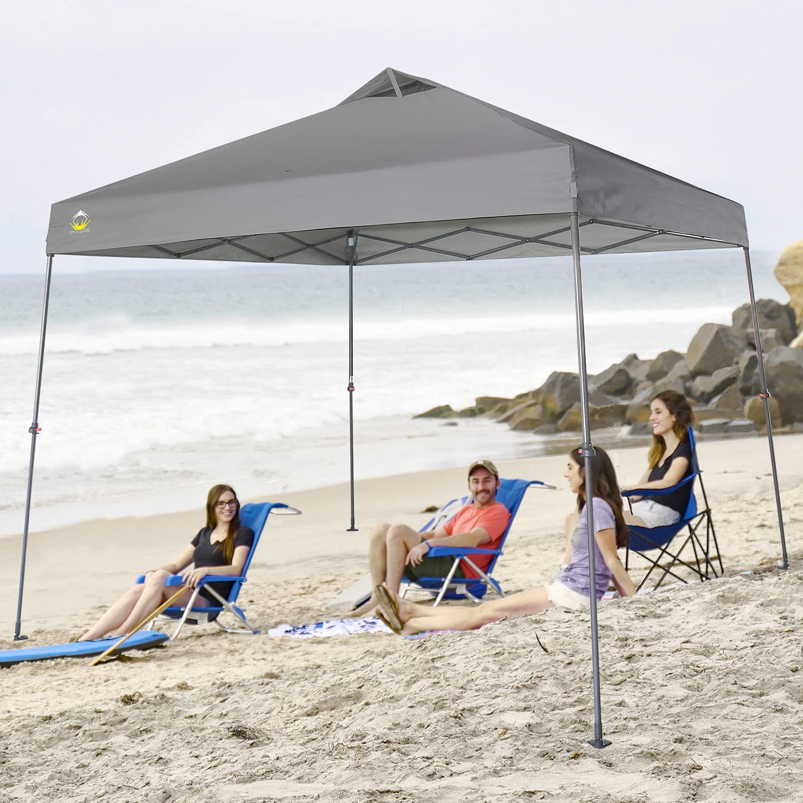 Crown Shades 11' x 11' Base 9' x 9' Top Telescoping Slant Leg Outdoor Instant Pop-Up Portable Waterproof Shade Folding Canopy with Carry Bag, Gray