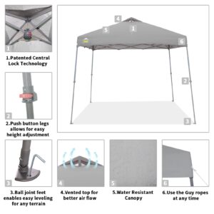 Crown Shades 11' x 11' Base 9' x 9' Top Telescoping Slant Leg Outdoor Instant Pop-Up Portable Waterproof Shade Folding Canopy with Carry Bag, Gray