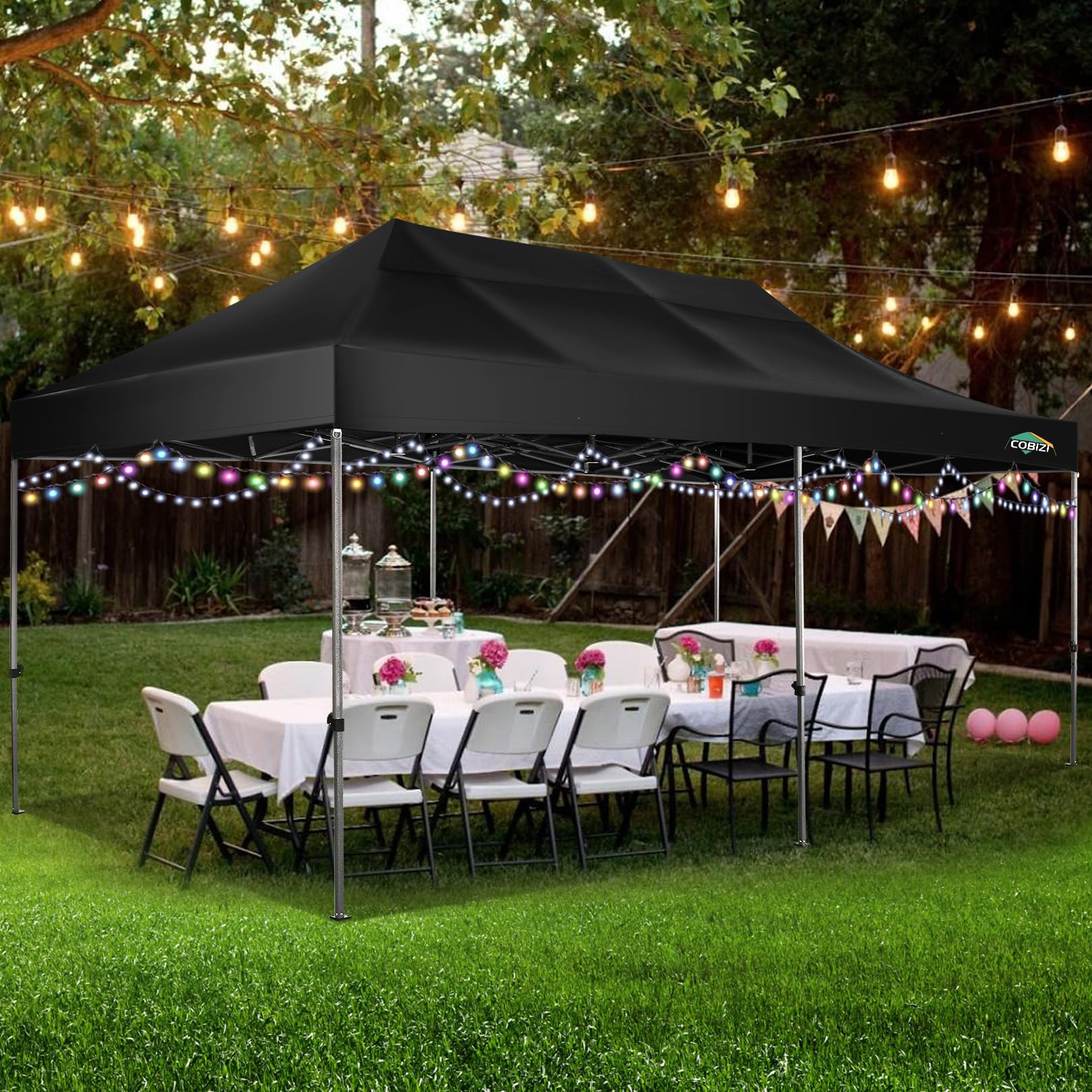 COBIZI 10x20 Heavy Duty Pop up Canopy Tent without Sidewall Ez Up Commercial Outdoor Canopy Wedding Party Tents for Parties All Season Wind & Waterproof Gazebo with Roller Bag,Black(Frame Thickened)