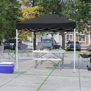 emma + oliver 8'x8' black weather resistant easy pop up slanted leg canopy tent with carry bag