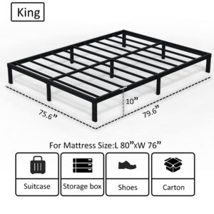 EMODA 10 Inch King Bed Frame No Box Spring Needed, Heavy Duty Metal Platform with Steel Slats, Noise Free, Easy Assembly, Black