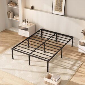 misagi king 14inch metal bed frame no box spring needed, heavy duty metal platform with tool free setup, black, durable, suitable for bedroom, king