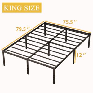 MISAGI King 14inch Metal Bed Frame No Box Spring Needed, Heavy Duty Metal Platform with Tool Free Setup, Black, Durable, Suitable for Bedroom, King