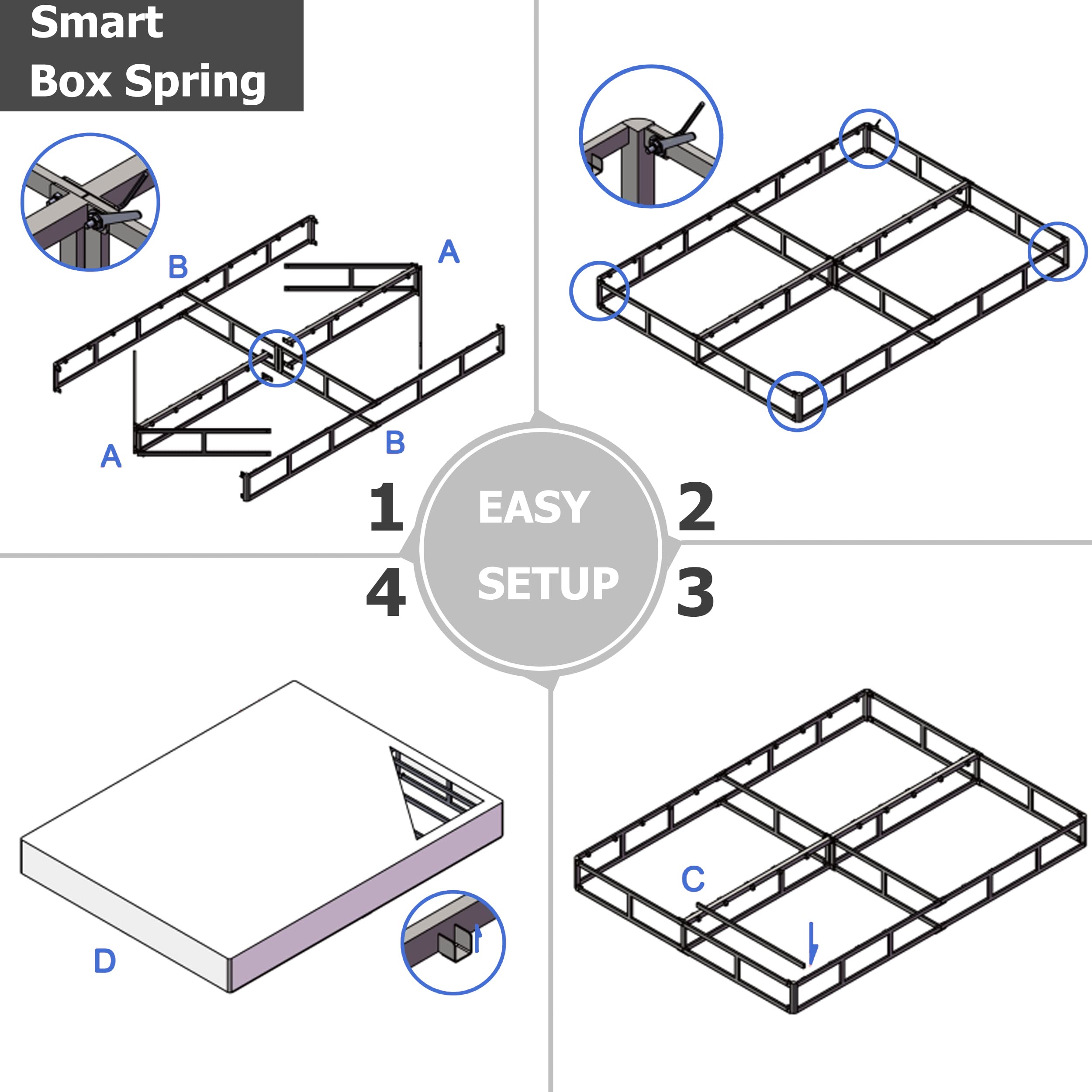 Aardhen 7 Inch Box Spring for King Bed,High Profile Strong Metal Frame Mattress Foundation, Quiet Noise-Free,Easy Assembly, 3000lbs Max Weight Capacity