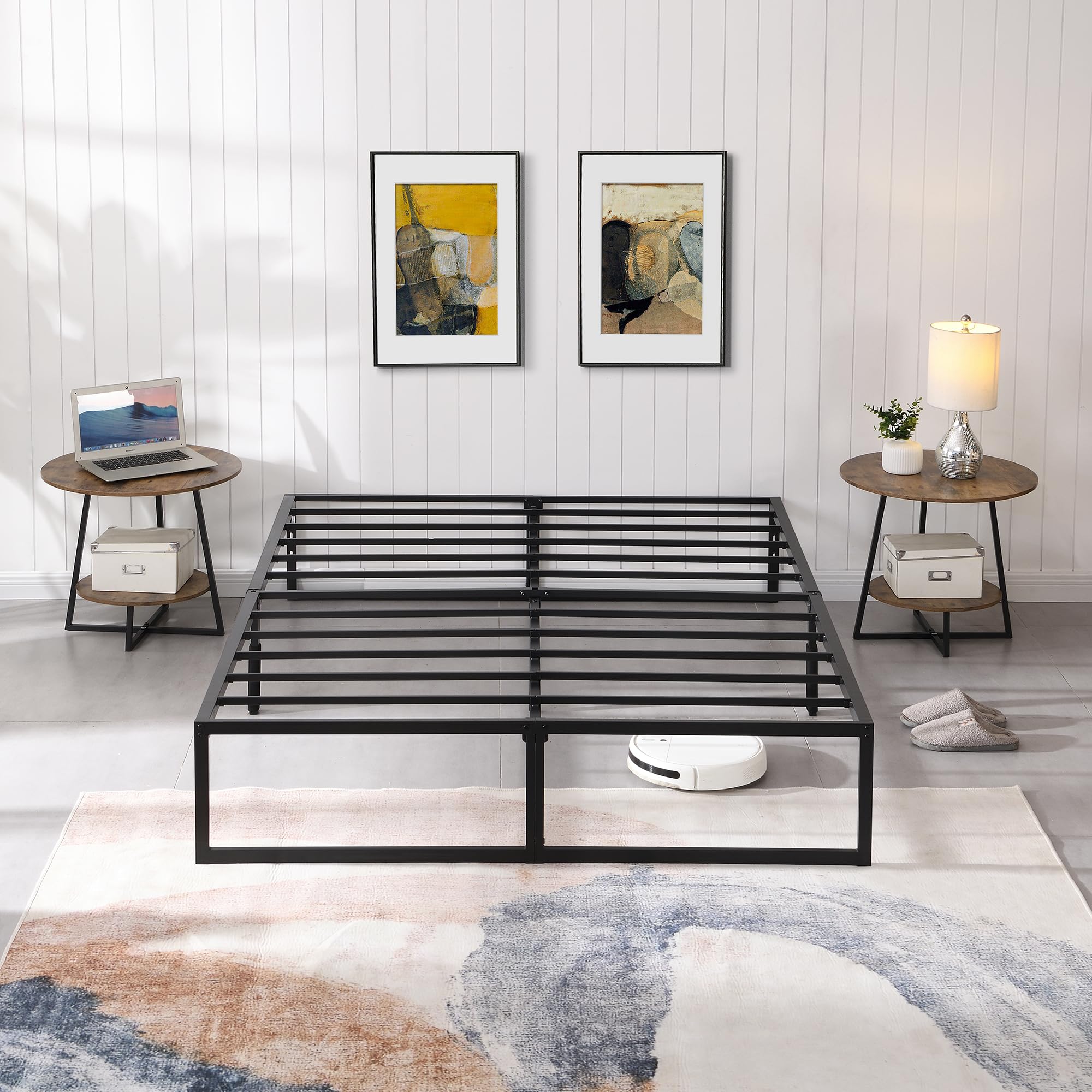 D&H FURNIMMT 14" High King Size Platform Bed Frame,No Box Spring Needed,Easy Assembly,Heavy Duty,King Bed Frame with Storage Underbed,Black