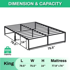 D&H FURNIMMT 14" High King Size Platform Bed Frame,No Box Spring Needed,Easy Assembly,Heavy Duty,King Bed Frame with Storage Underbed,Black