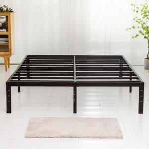 wulanos king size bed frame with steel slats support, sturdy and durable, no box spring needed, 16 inch high 3500lbs heavy duty metal platform frames with storage, noise-free, black