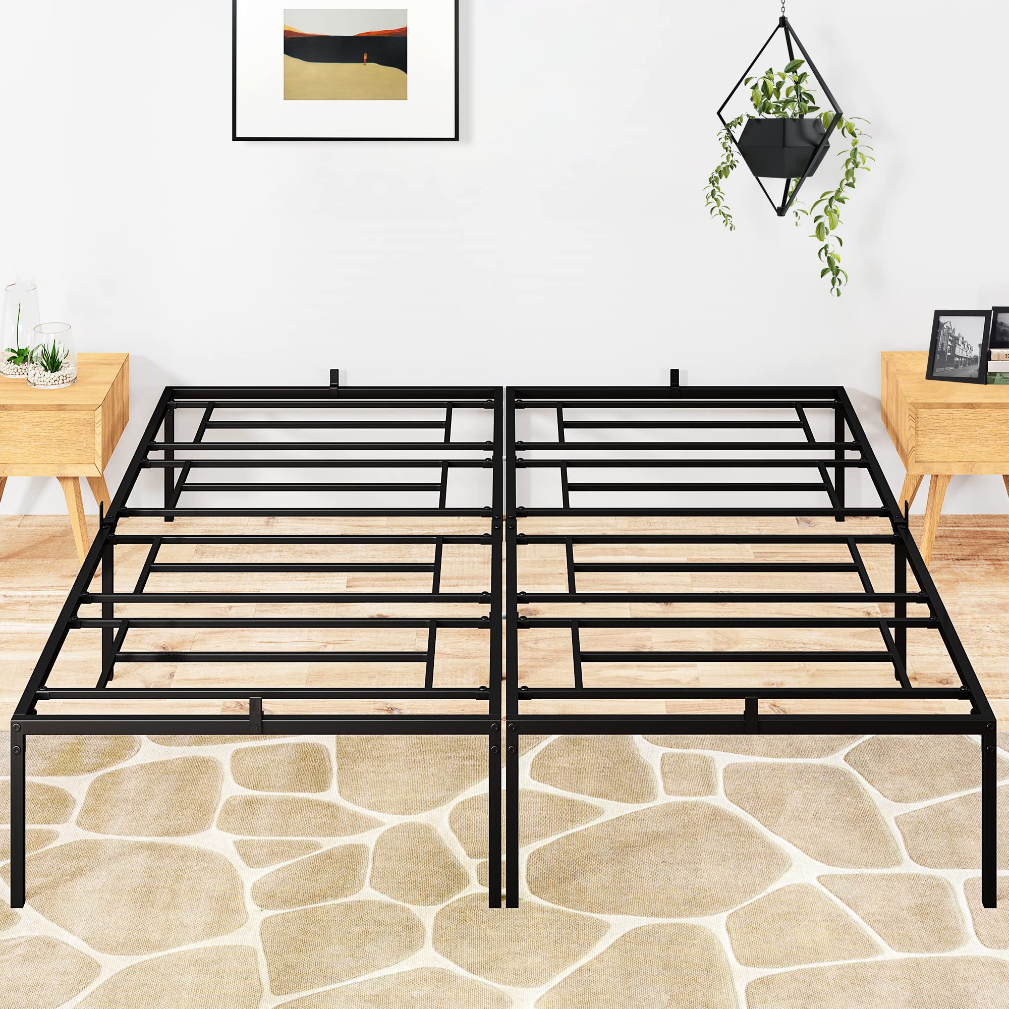 SunnyFurn King Metal Bed Frames,Heavy Duty Steel Slat Support Noise Free No Box Spring Needed and Easy Assembly