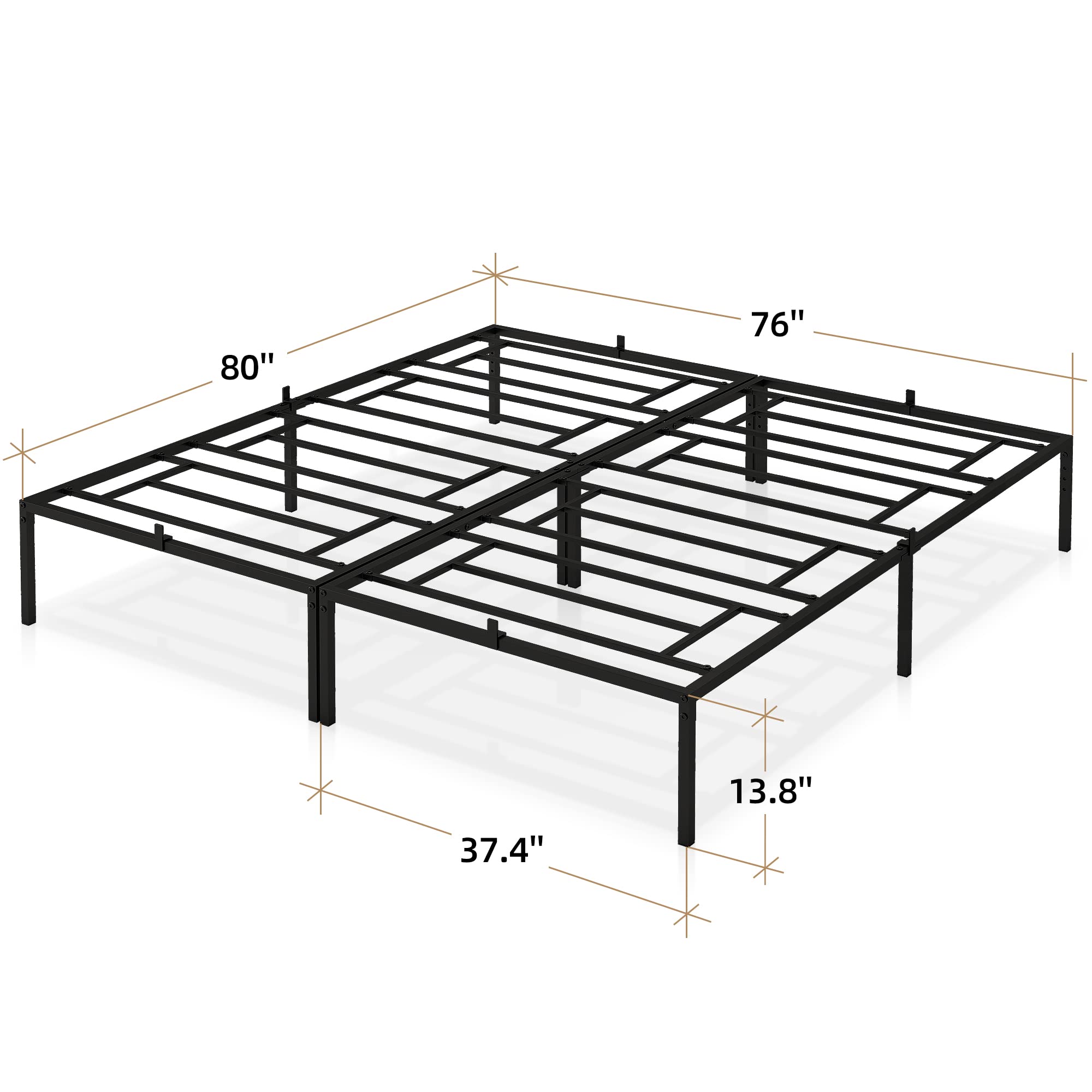 SunnyFurn King Metal Bed Frames,Heavy Duty Steel Slat Support Noise Free No Box Spring Needed and Easy Assembly