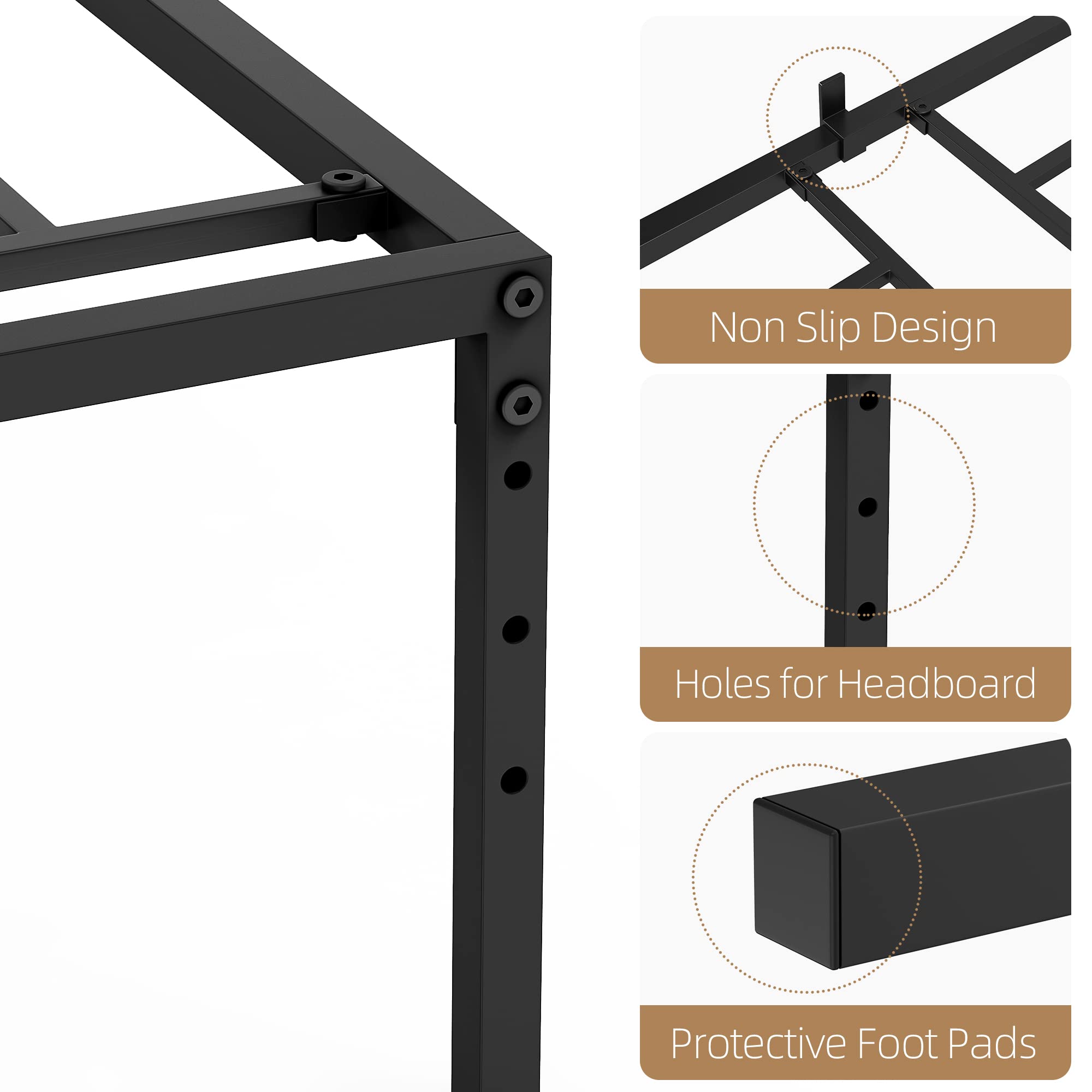 SunnyFurn King Metal Bed Frames,Heavy Duty Steel Slat Support Noise Free No Box Spring Needed and Easy Assembly