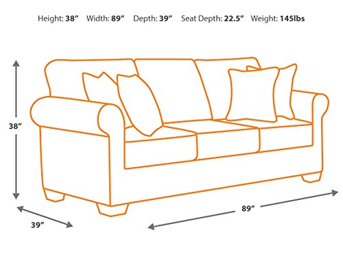 Signature Design by Ashley Larkinhurst Faux Leather Sofa with Nailhead Trim and 2 Accent Pillows, Brown