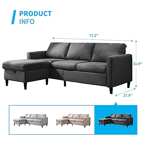 CECER Convertible Sectional Sofa Couch Set 3 Seat L Shaped Sofa Couch with Flexible Storage Ottoman Chaise Modern Modular Sleeper Couches for Living Room Apartment Office - Dark Grey