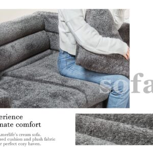 AMERLIFE Oversized Sofa - 85 inch Sofa Couch, 3 Seater Comfy Bouclé Deep Seat Sofa for Living Room - Grey