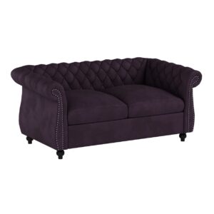 christopher knight home karen traditional chesterfield loveseat sofa, blackberry and dark brown, 61.75 x 33.75 x 27.75