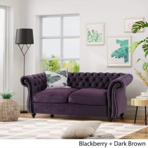 Christopher Knight Home Karen Traditional Chesterfield Loveseat Sofa, BlackBerry and Dark Brown, 61.75 x 33.75 x 27.75