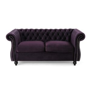 Christopher Knight Home Karen Traditional Chesterfield Loveseat Sofa, BlackBerry and Dark Brown, 61.75 x 33.75 x 27.75