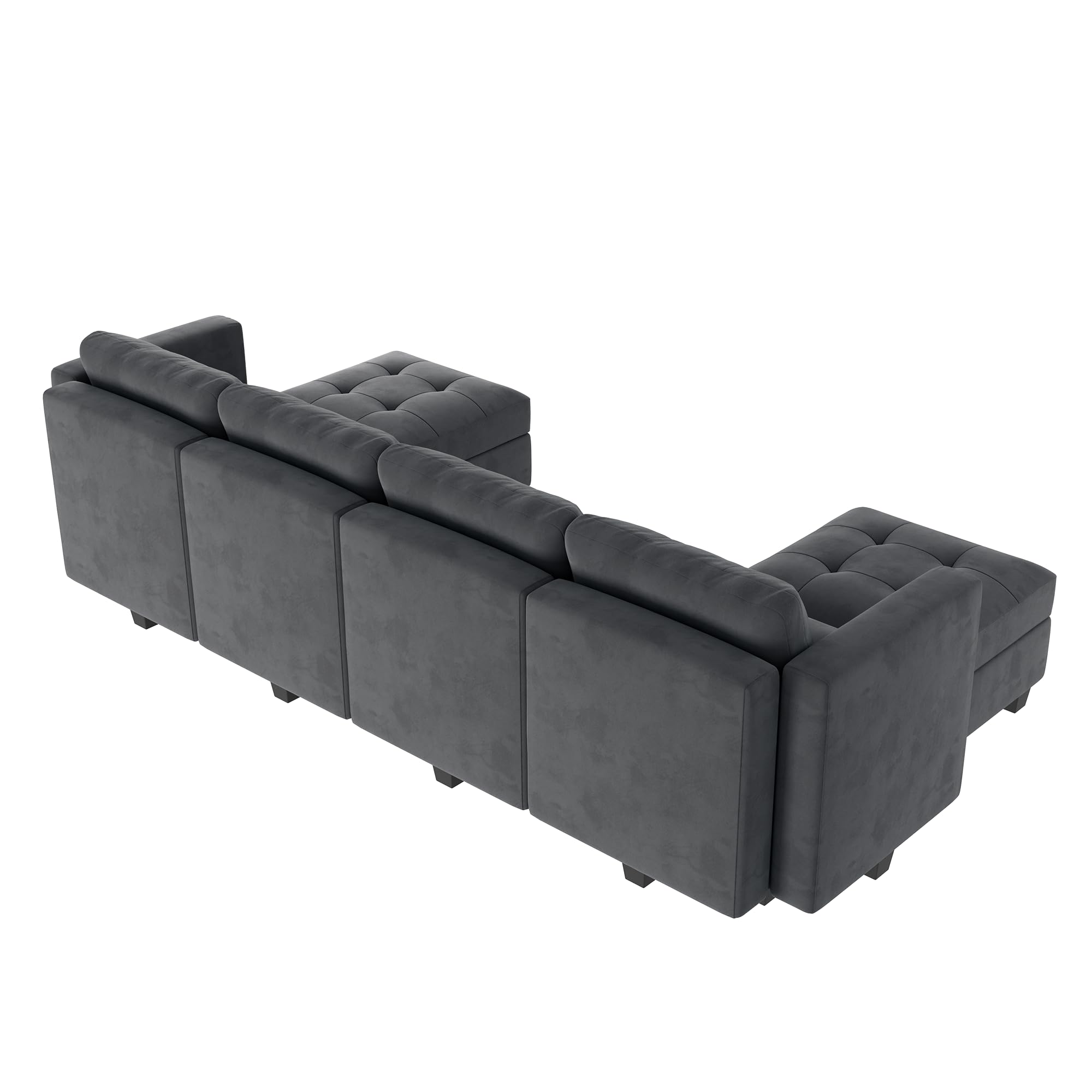 HONBAY Modular Sectional Sofa with Storage Velvet U Shaped Couch with Reversible Chaises Sectional Sofa with Ottomans, Bluish Grey